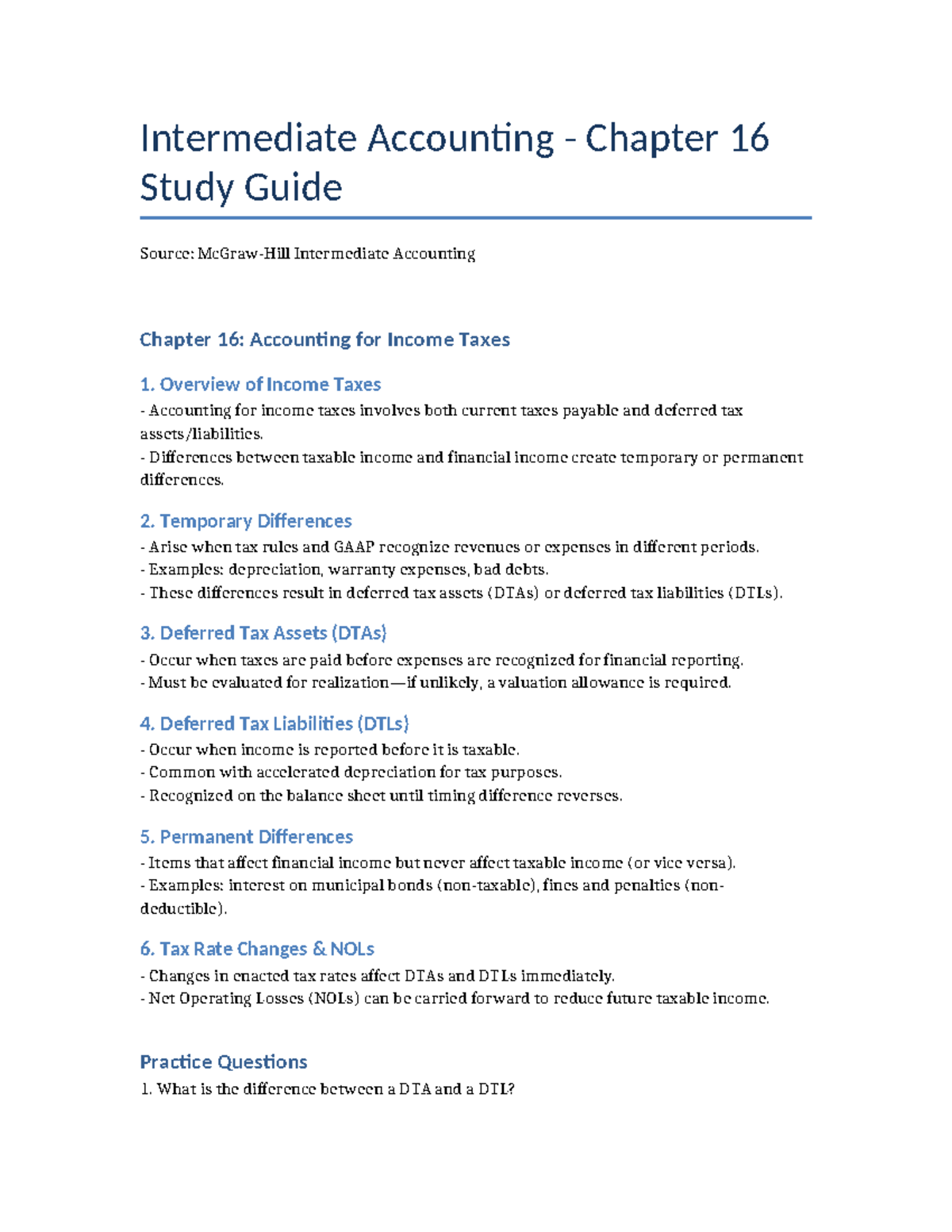 Intermediate Accounting Ch. 16 Study Guide: Income Taxes Explained ...