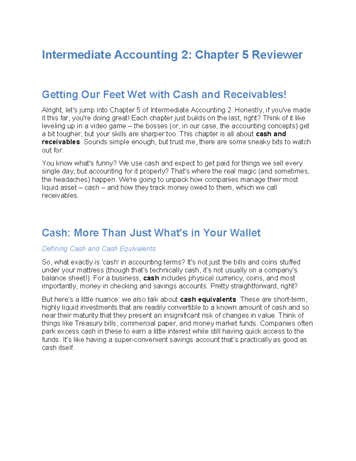 Intermediate Accounting 2: Chapter 5 Cash & Receivables Review - Studocu