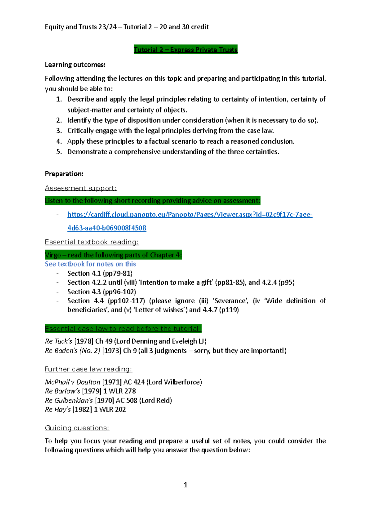 Equity and Trusts 30- tutorial 2 2022:23 - Tutorial 2 – Express Private ...