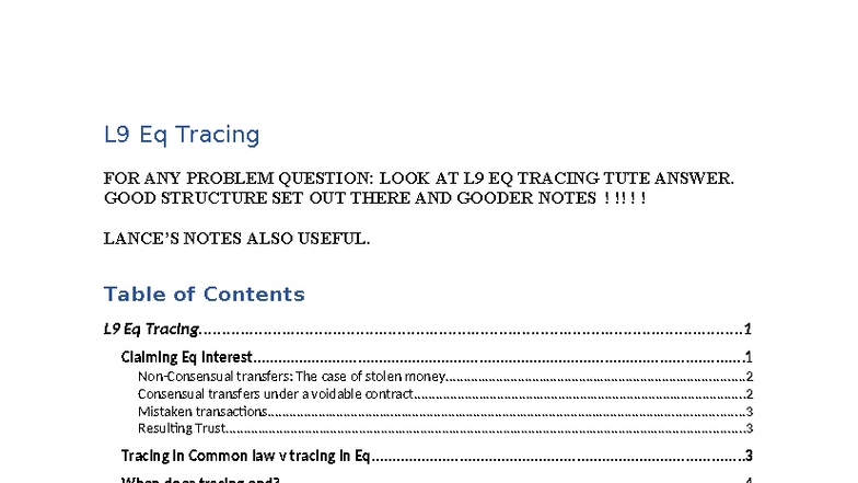 L9 Eq Tracing: Comprehensive Notes on Equitable Principles and Cases ...