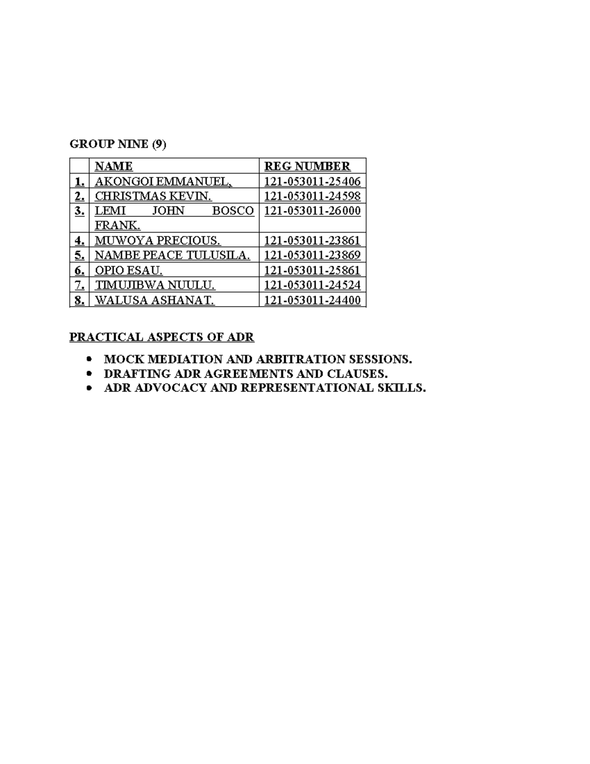 ADR CW Group 9 - Mock Mediation & Arbitration Practical Insights - Studocu