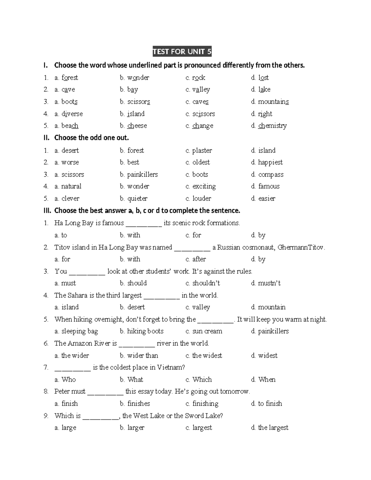 Ôn Tập Unit 5 - Test Preparation and Practice - Studocu