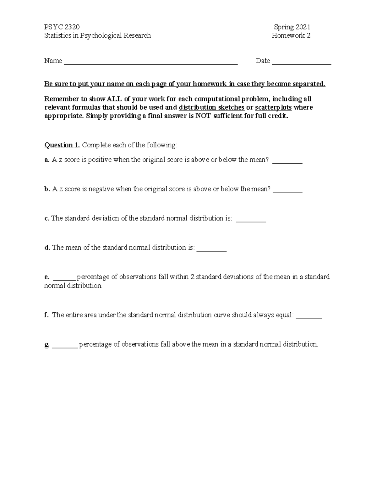 Statistical Concepts & Analysis: PSY 201 Homework 2 Guide - Studocu