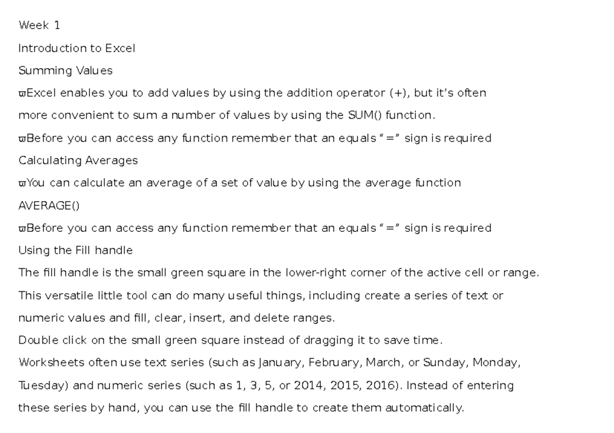 4IR Excel Summary: Functions, Features, and Formatting Guide - Studocu