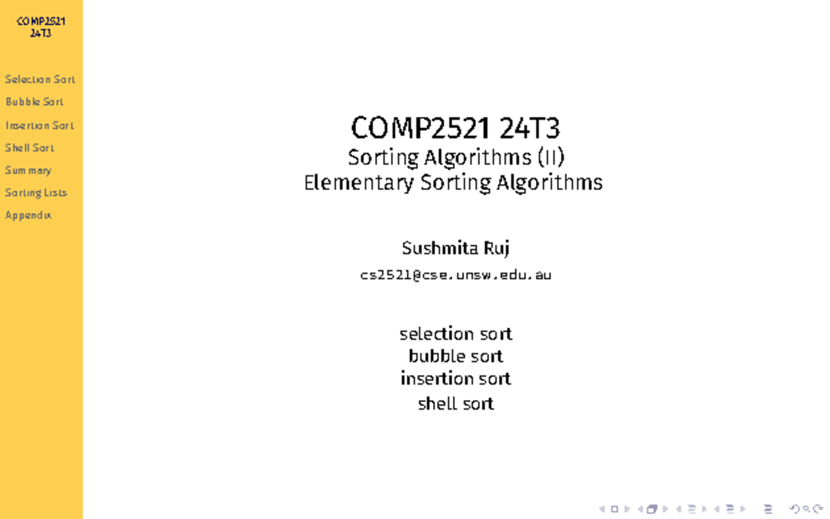 Elementary sorting - lecture - 24T Selection Sort Bubble Sort Insertion ... Elementary sorting - lecture - 24T Selection Sort Bubble Sort Insertion ...