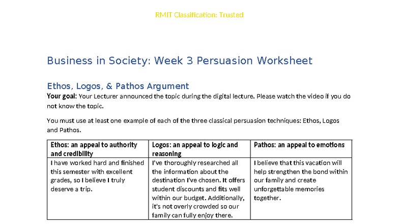 BUSM2575 Week 3: Persuasion Techniques - Ethos, Logos, Pathos - Studocu