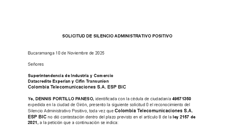 Solicitud de Silencio Administrativo Positivo - Dennis Portillo - Studocu