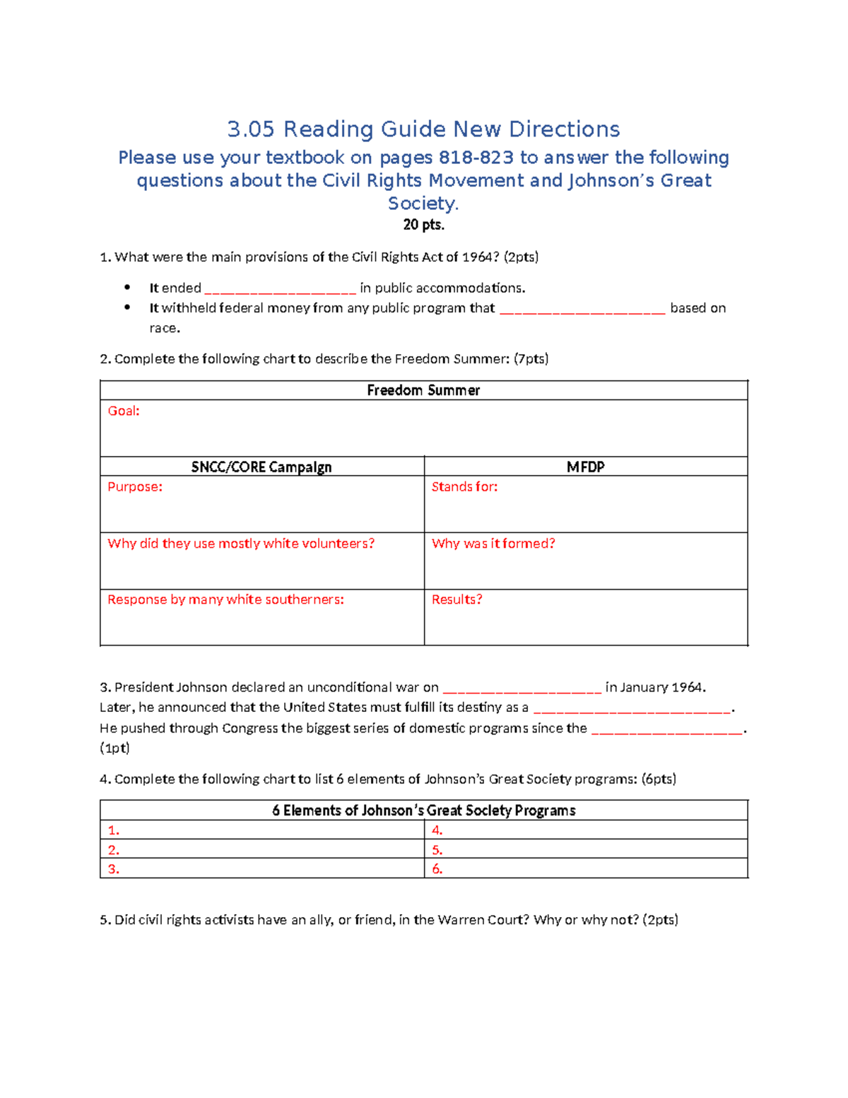 3.05 Reading Guide - Civil Rights Movement & Great Society - Studocu