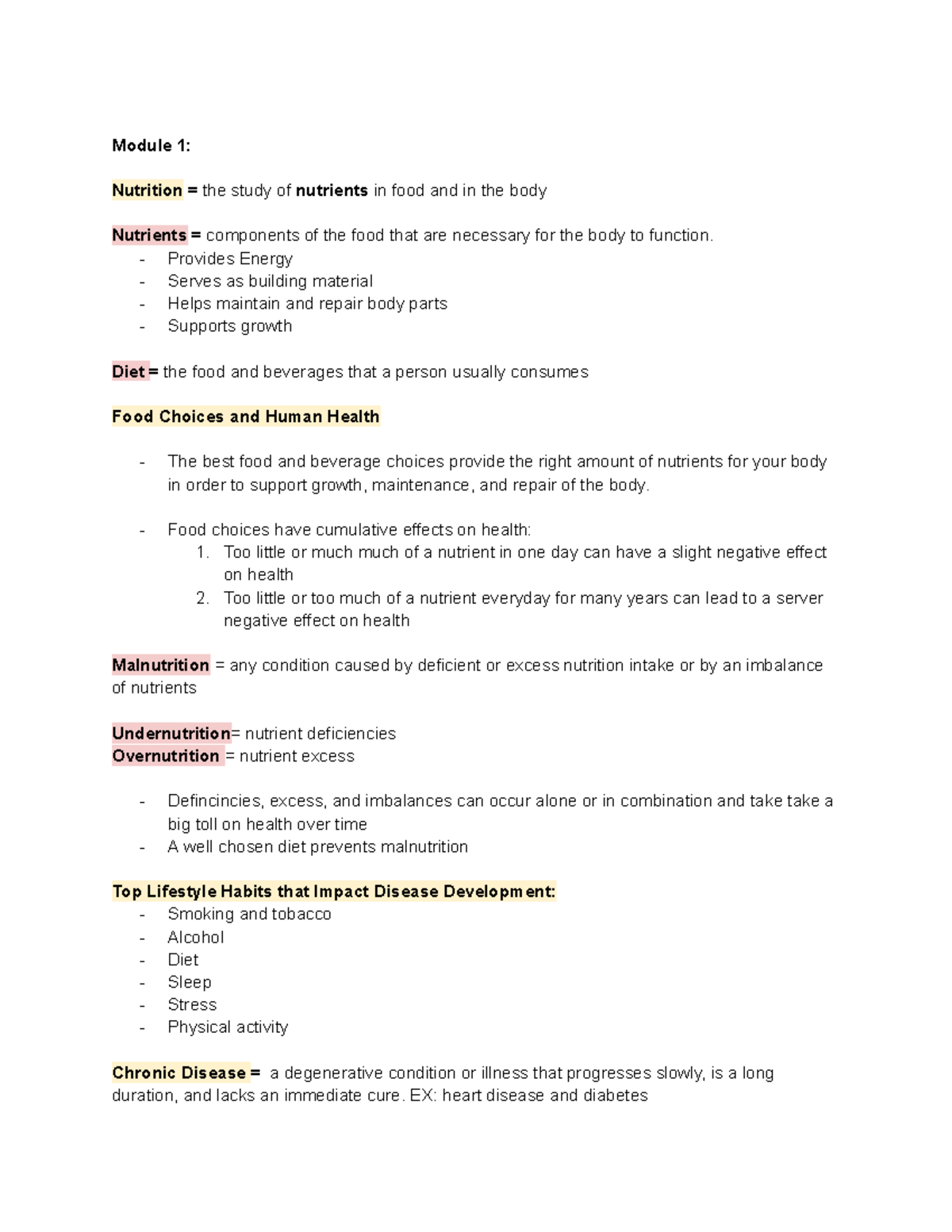 Module 1: Nutrition Notes on Nutrients, Diet, and Health Impacts - Studocu