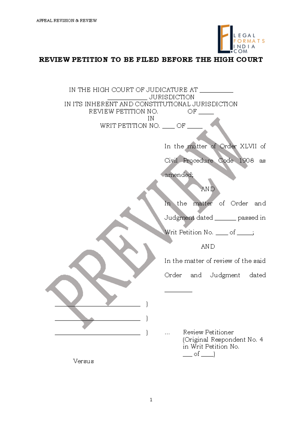 Review Petition Sample for High Court Filing (Civil Procedure Code ...