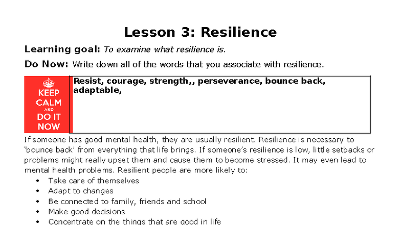 Challenges and Resilience - Lesson 3: Understanding Resilience - Studocu