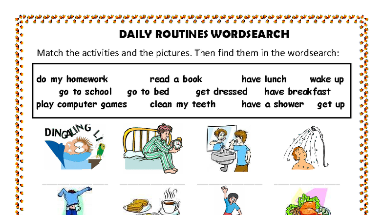 Daily routines picture dictionary and wordsearch - DAILY ROUTINES ...