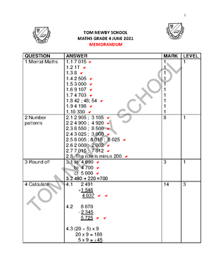 Grade 4 Maths Exam Paper - June 2021 Edition - Studocu