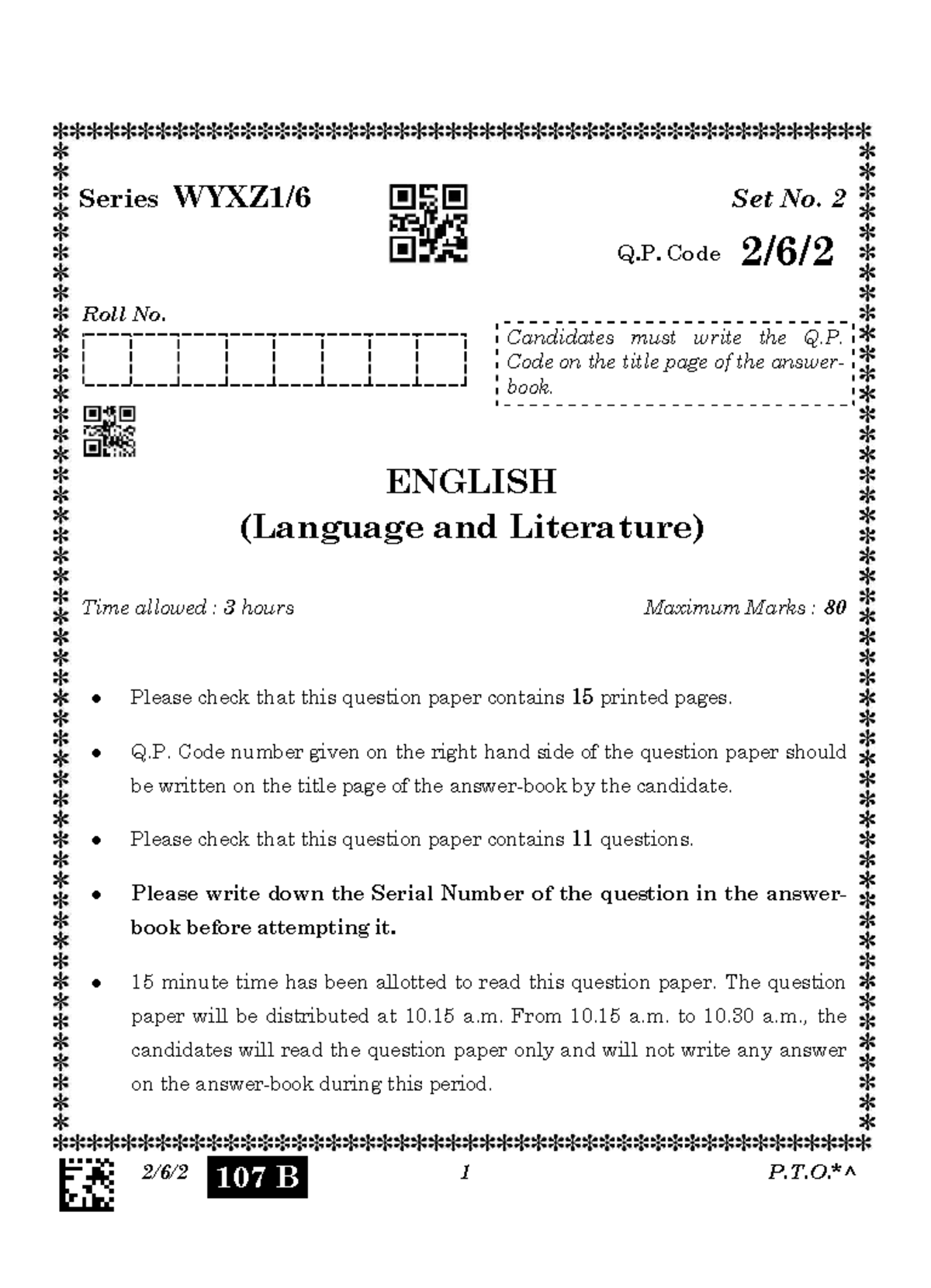 ENGLISH (Language and Literature) Q.P. Code 107 B - Series Set No. 2 ...