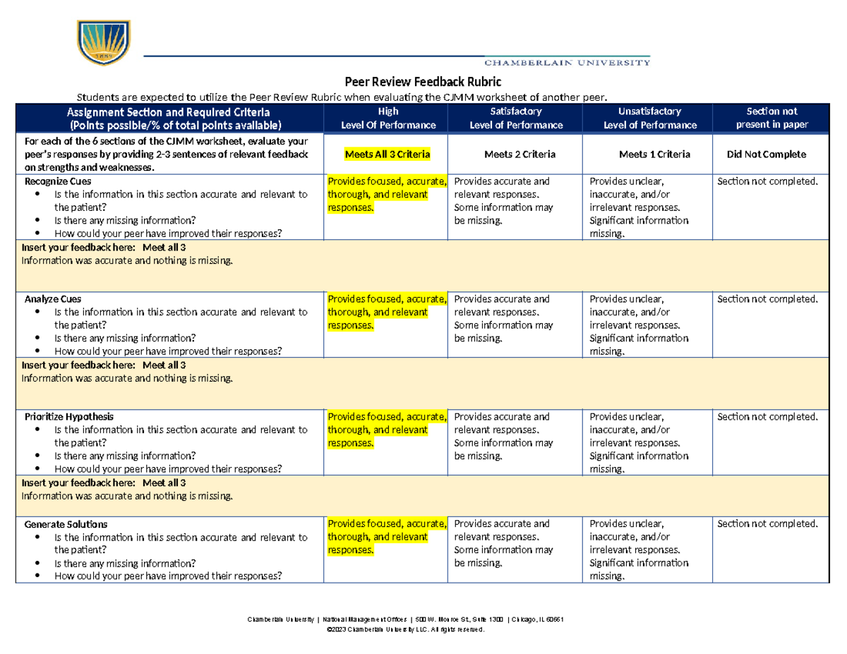 Peer Review Feedback Worksheet - i-Human Patients® Assignment Peer ...