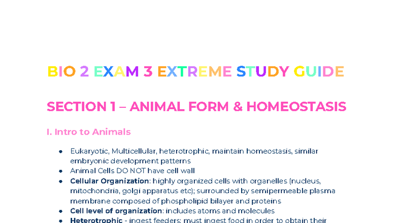 BIO 2 EXAM 3 STUDY GUIDE: ANIMAL FORM & HOMEOSTASIS - Studocu