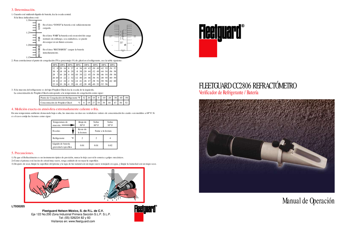 Manual de Operación del Refractómetro FLEETGUARD CC2806 - Studocu