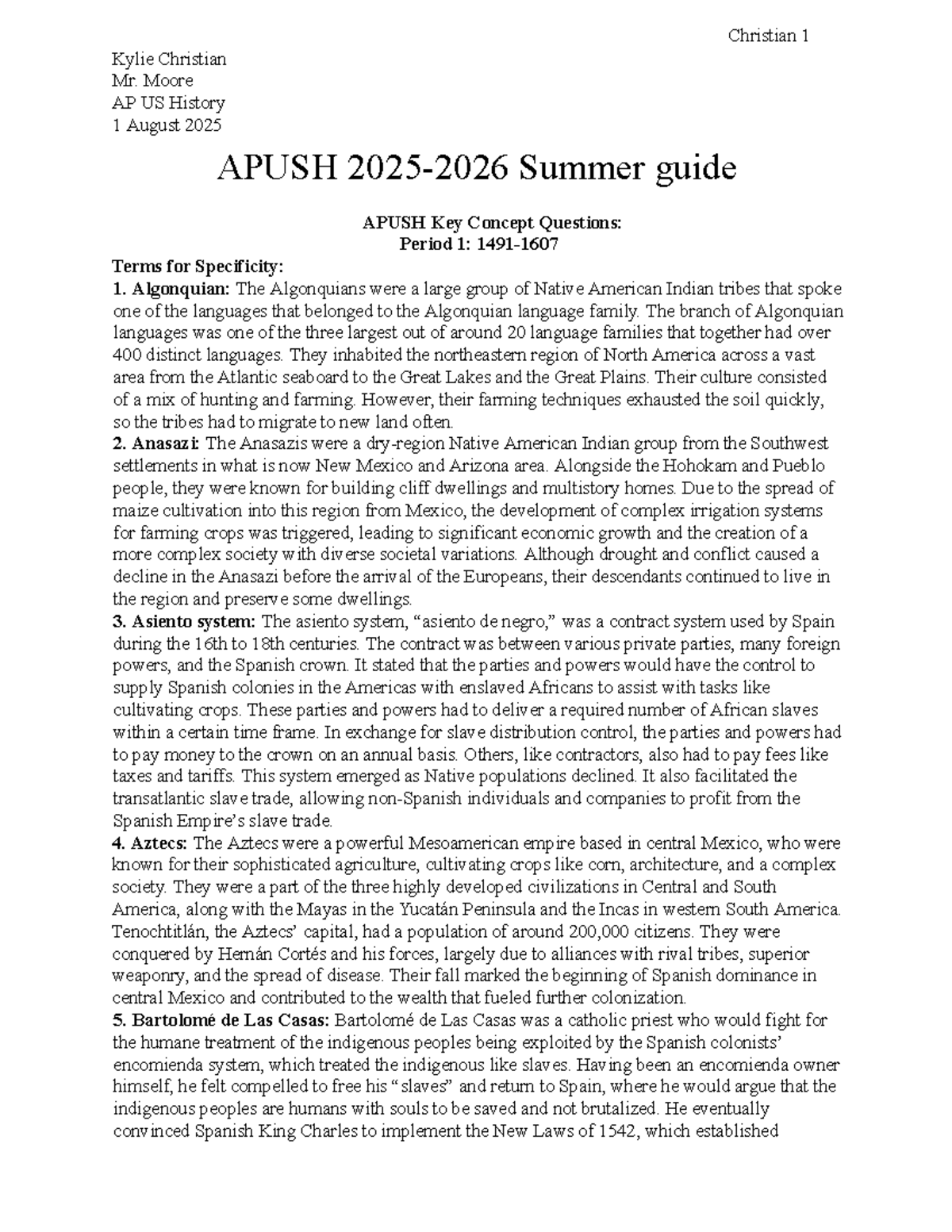 APUSH 2025-2026 Summer Work: Key Concepts & Study Guide - Studocu