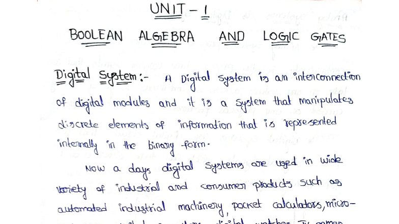 Digital Electronics Unit I: Boolean Algebra & Logic Gates Notes - Studocu