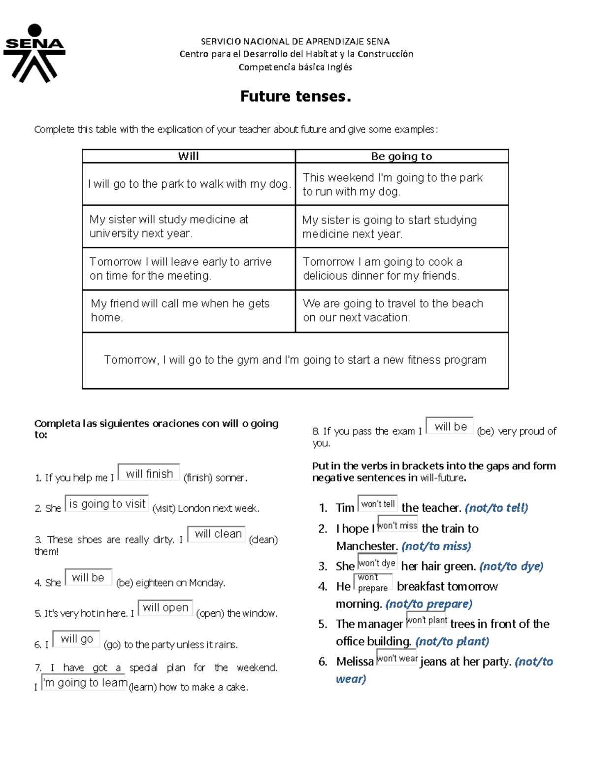 Future Tenses: Will vs. Going to - English Basic Competence Workbook ...
