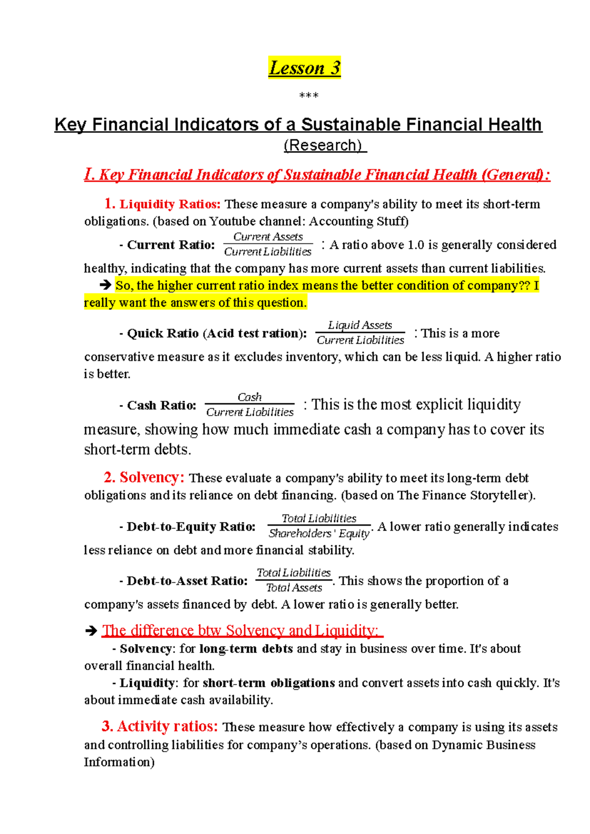 Lesson 3 - Key Financial Indicators for Sustainable Health (Research ...