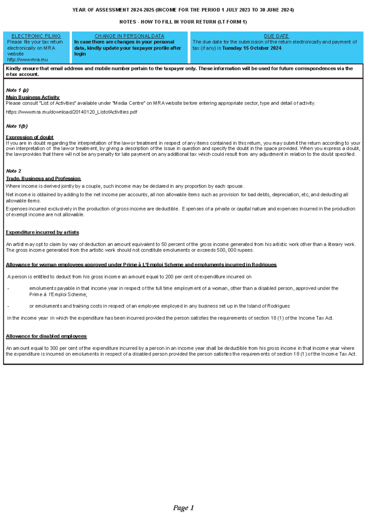 MRA Tax Filing Guide 2024-2025: Key Notes and Deadlines - Studocu