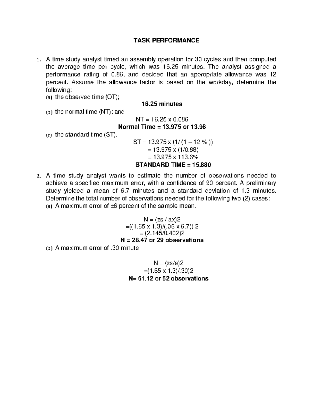 04 Task Performance 1: Time Study Analysis and Observations - Studocu