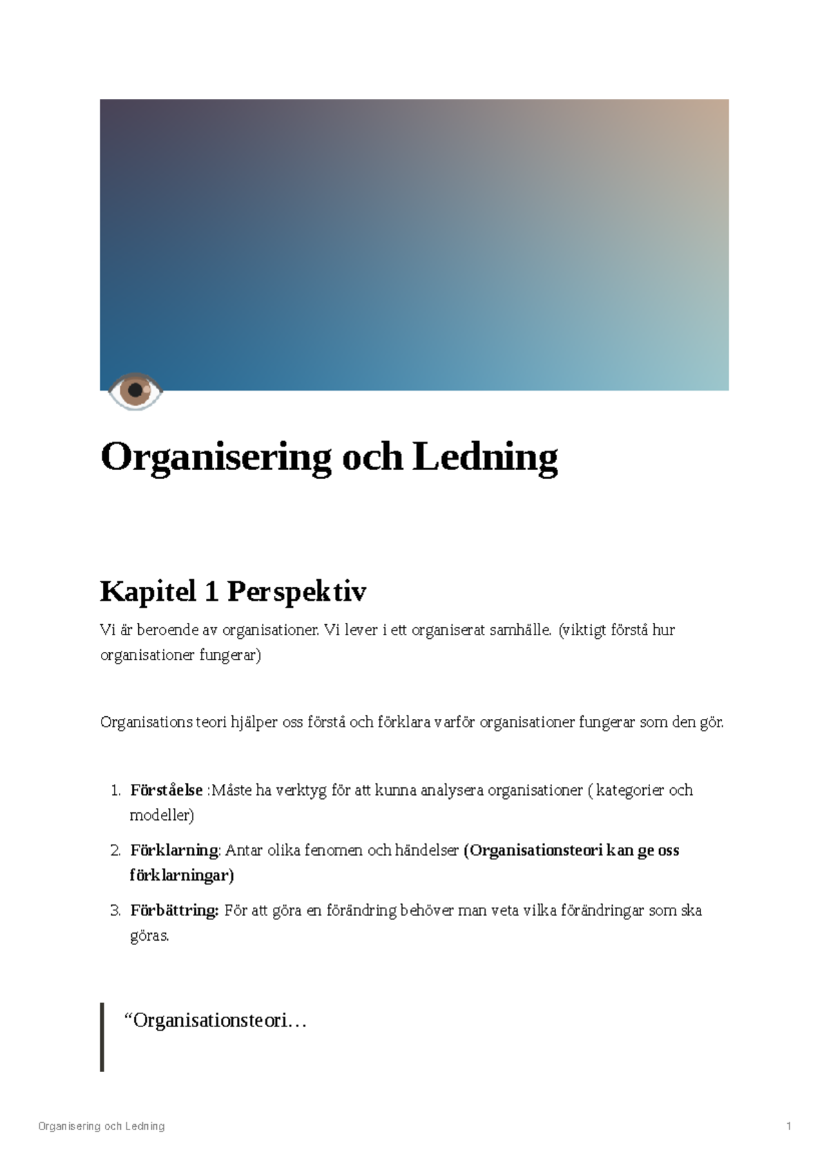 Organisering och ledning - 👁 Organisering och Ledning Kapitel 1 ...