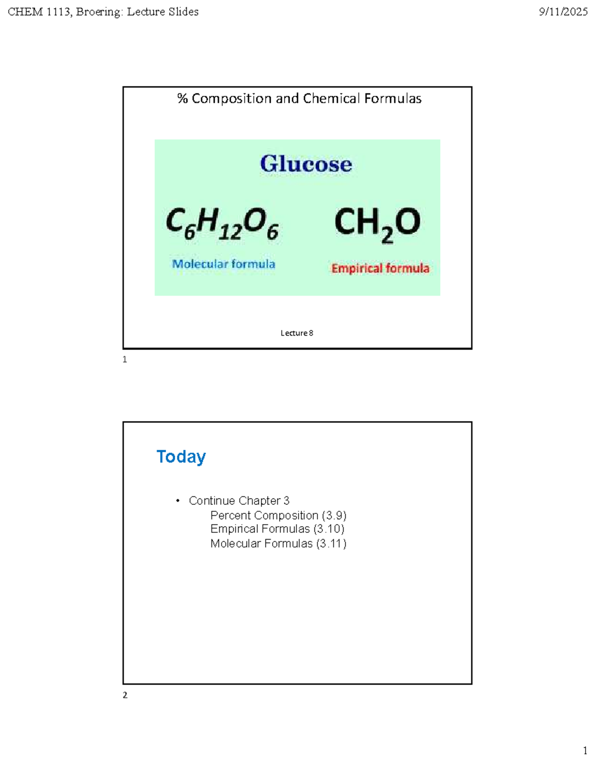 Percent Composition and Empirical Formulas - CHEM 1113 Lecture Slides ...