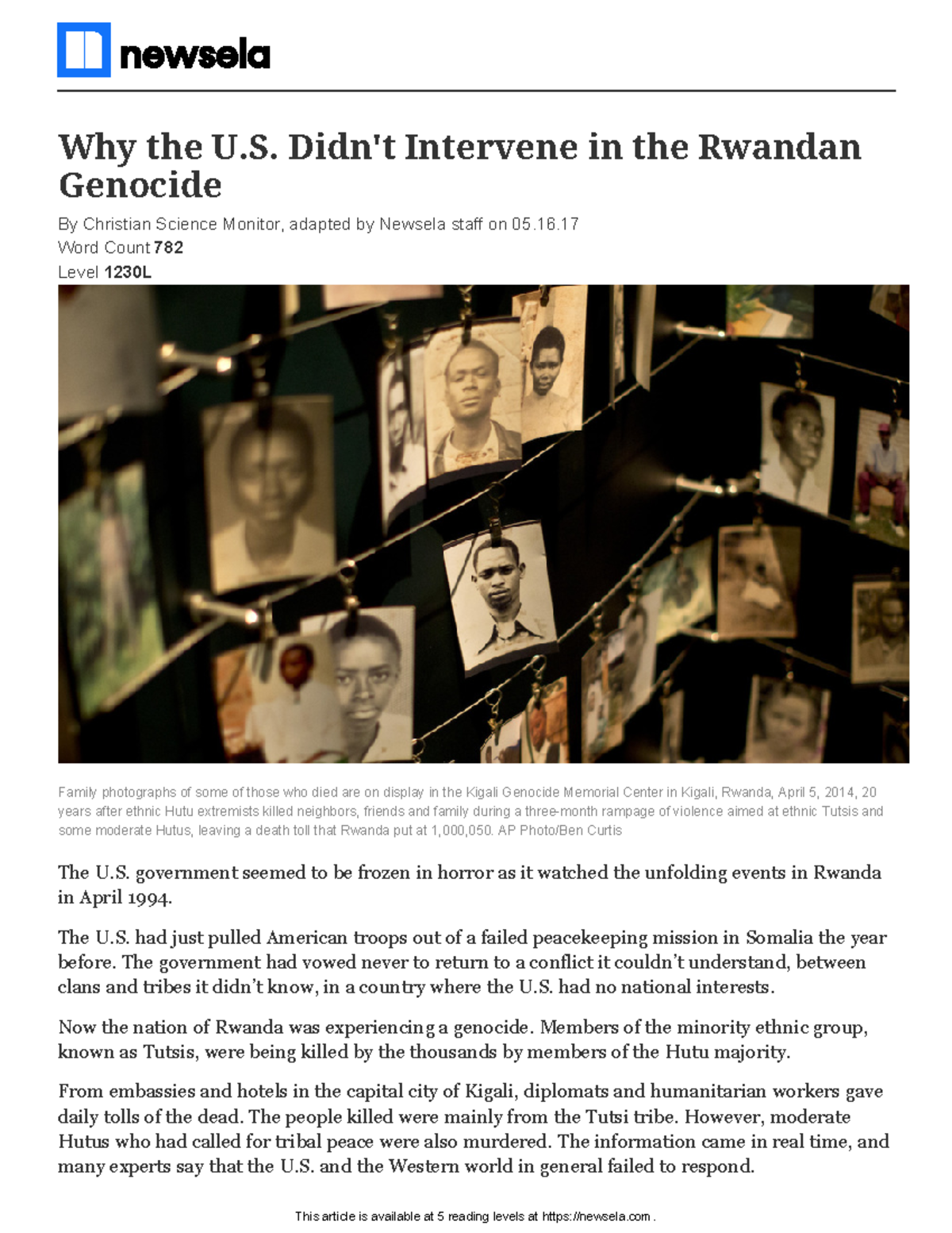 US-30462: The U.S. Response to the Rwandan Genocide - Analysis Article ...