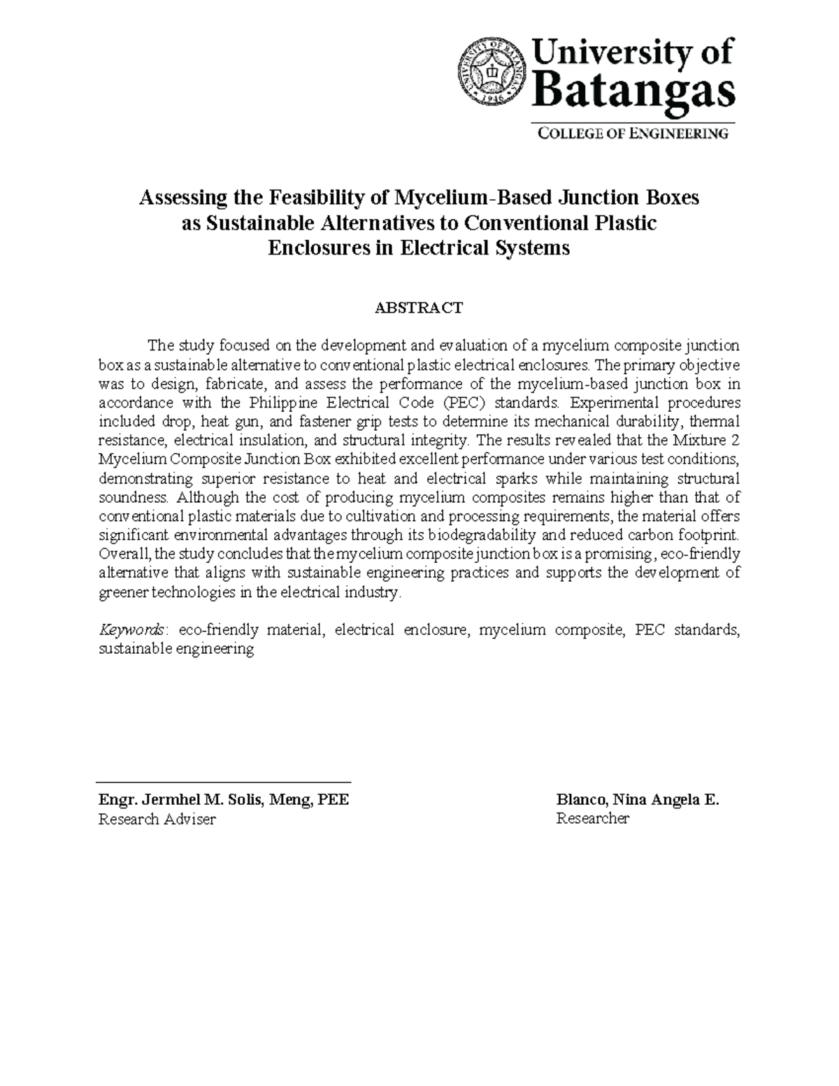 Feasibility Study of Mycelium Junction Boxes as Eco-Friendly ...