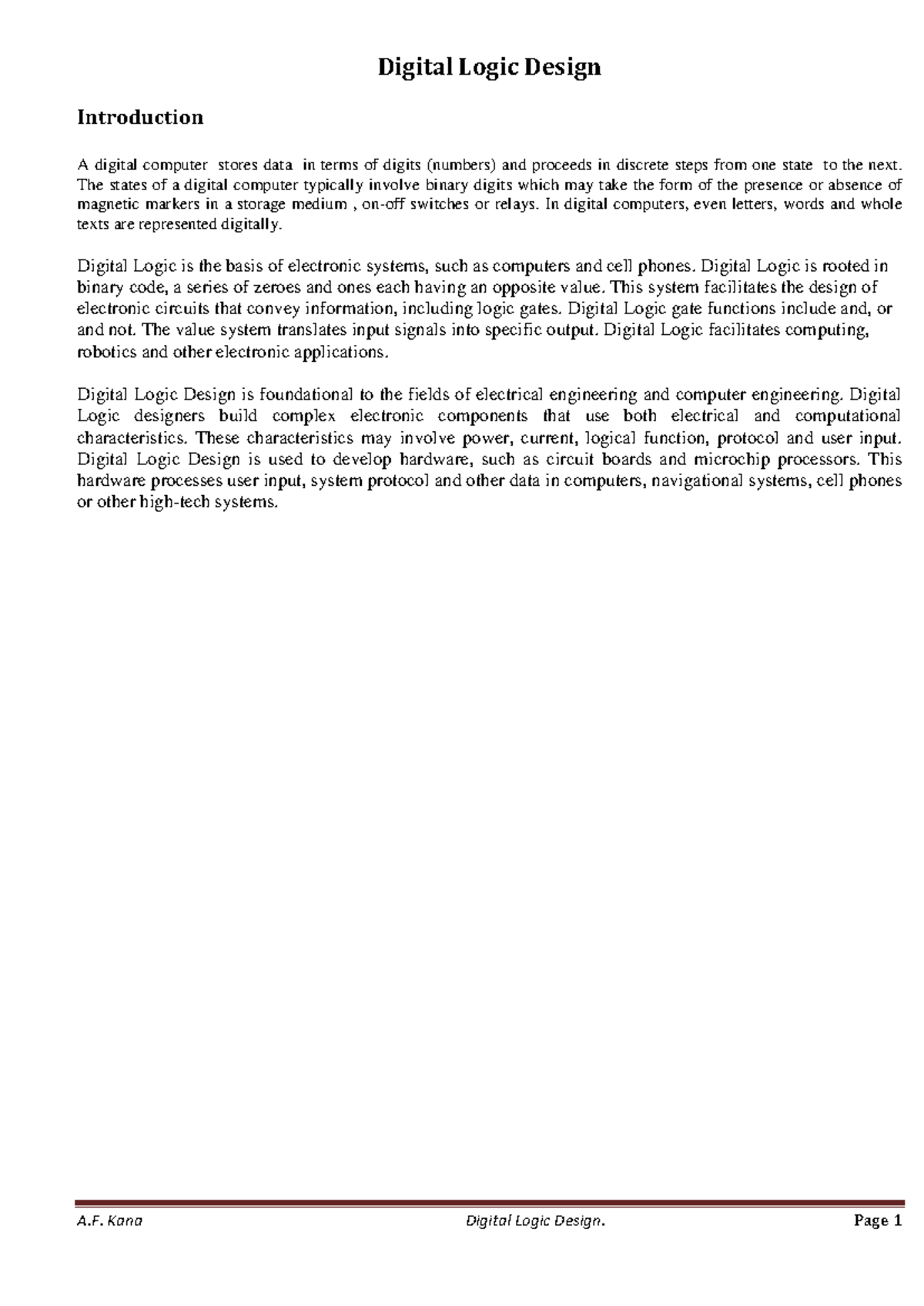 Digital Logic Design Overview and Basics - Cosc205 - Studocu