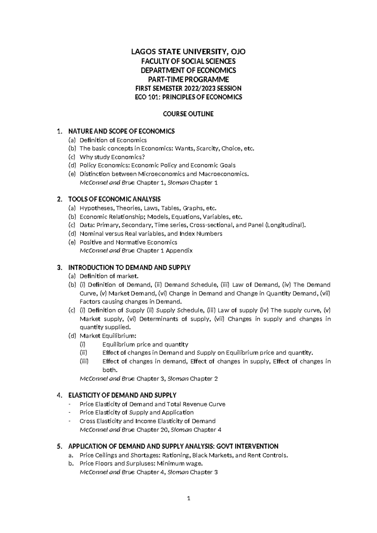 ECO 101: Principles of Economics Course Outline for 2023 Session - Studocu