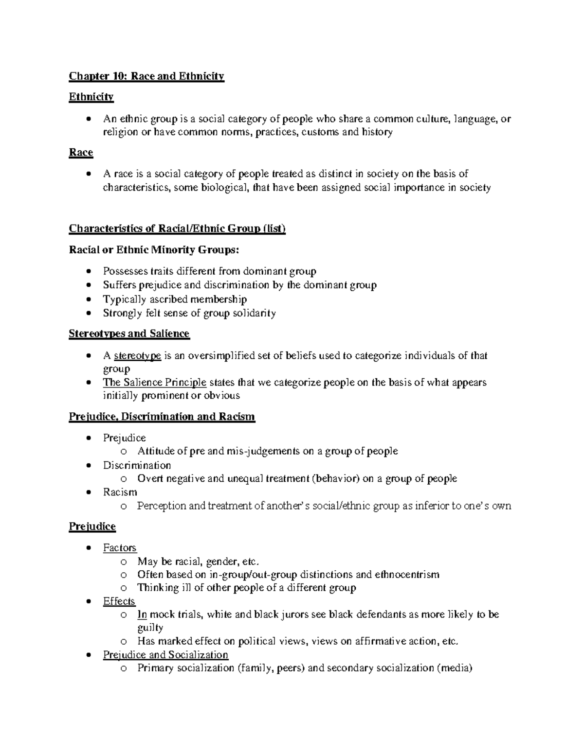 Sociology Chapter 10 Notes: Race and Ethnicity Overview - Studocu