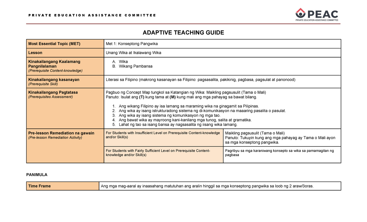 PRIVATE EDUCATION ASSISTANCE COMMITTEE ADAPTIVE TEACHING GUIDE ...