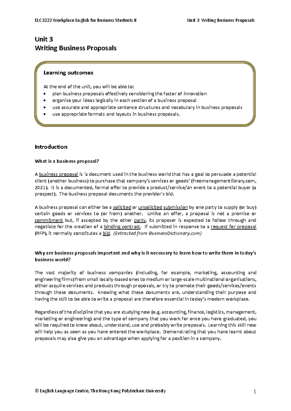 ELC3222 Unit 3: Writing Effective Business Proposals - Studocu