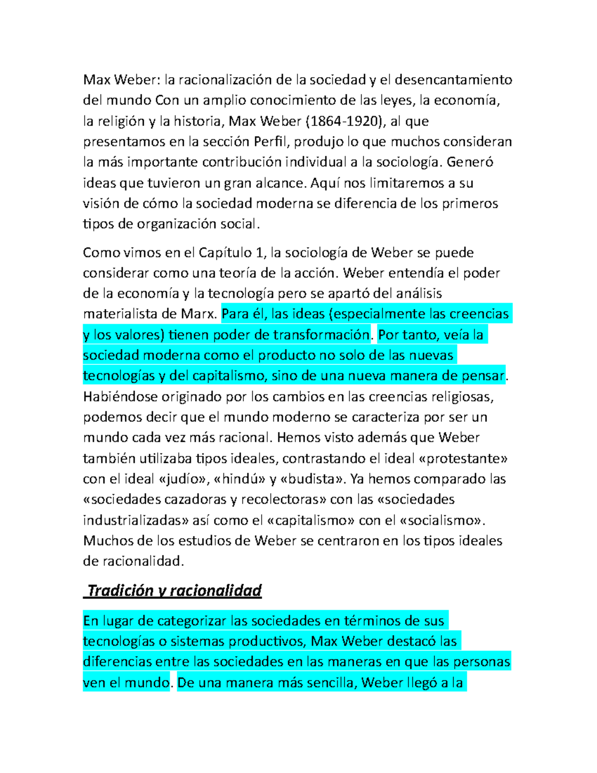 Max Weber Tarea 3 - Racionalización de la Sociedad y Desencanto - Studocu