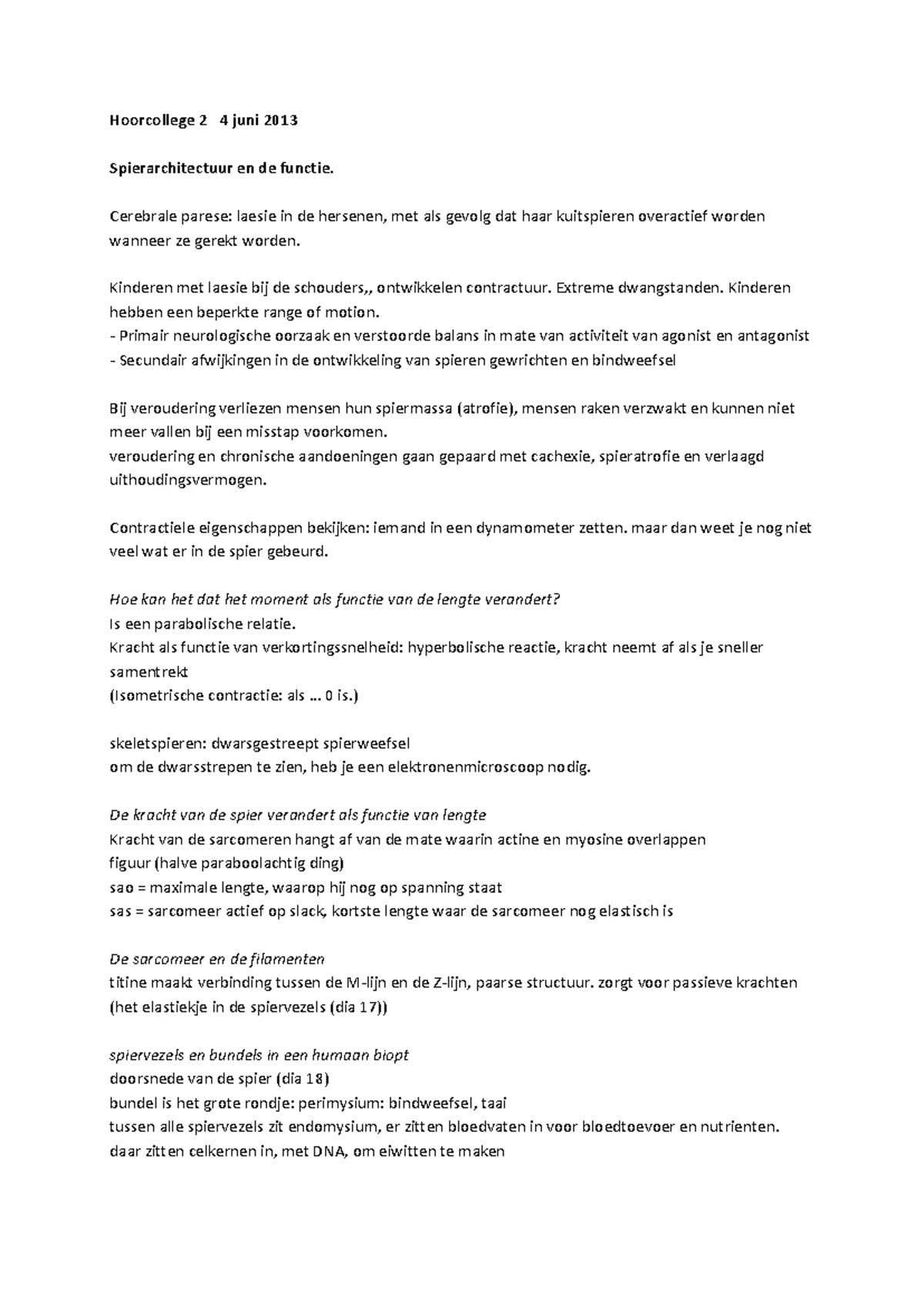 Hoorcollege 2 & 3 - Spier- en Botstructuren - Anatomie ...