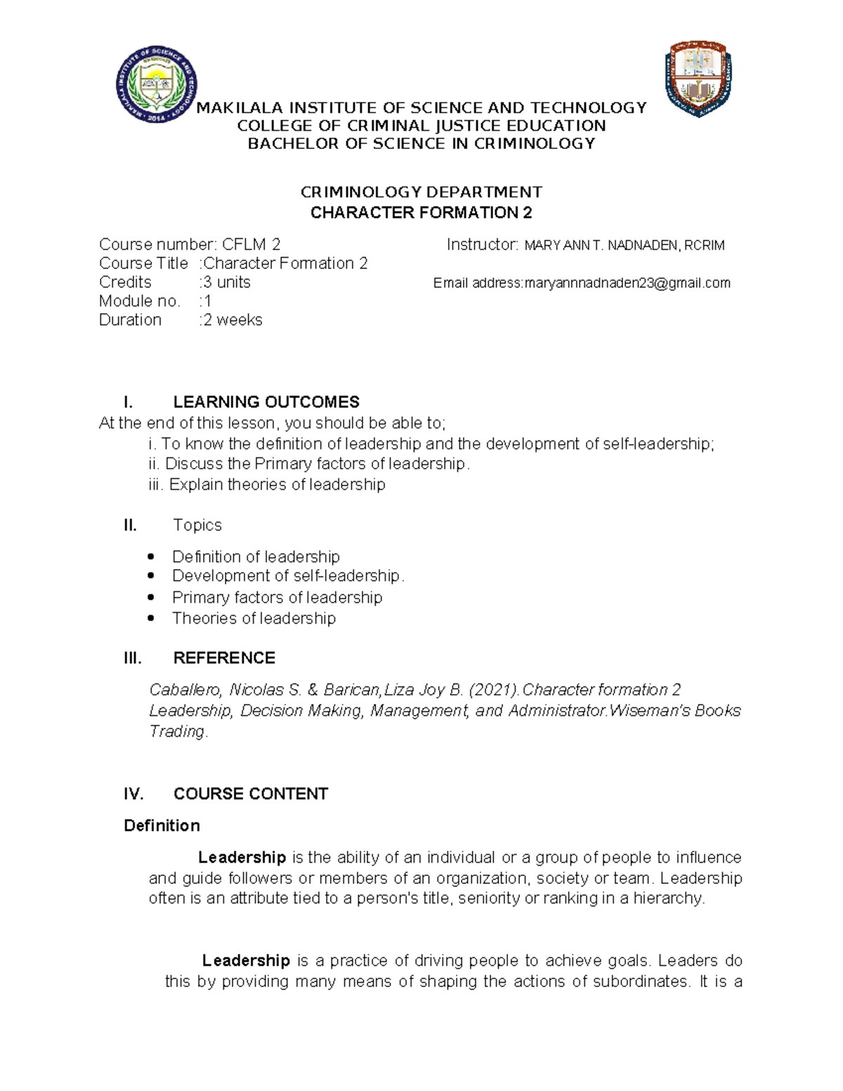 CFLM 2 Module 1 Midterm: Understanding Leadership Concepts - Studocu