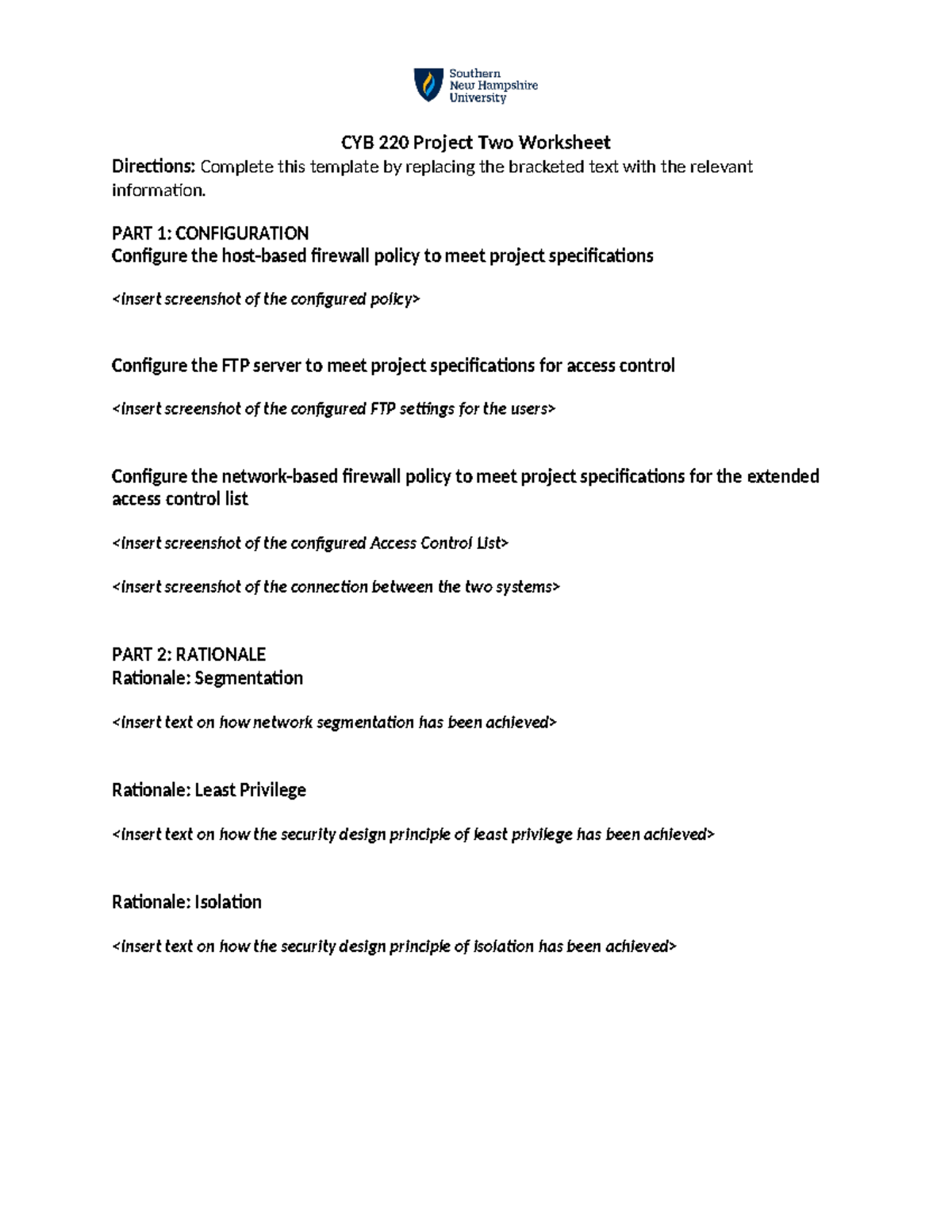 CYB 220 Project Two Firewall and Security Configuration Worksheet - Studocu