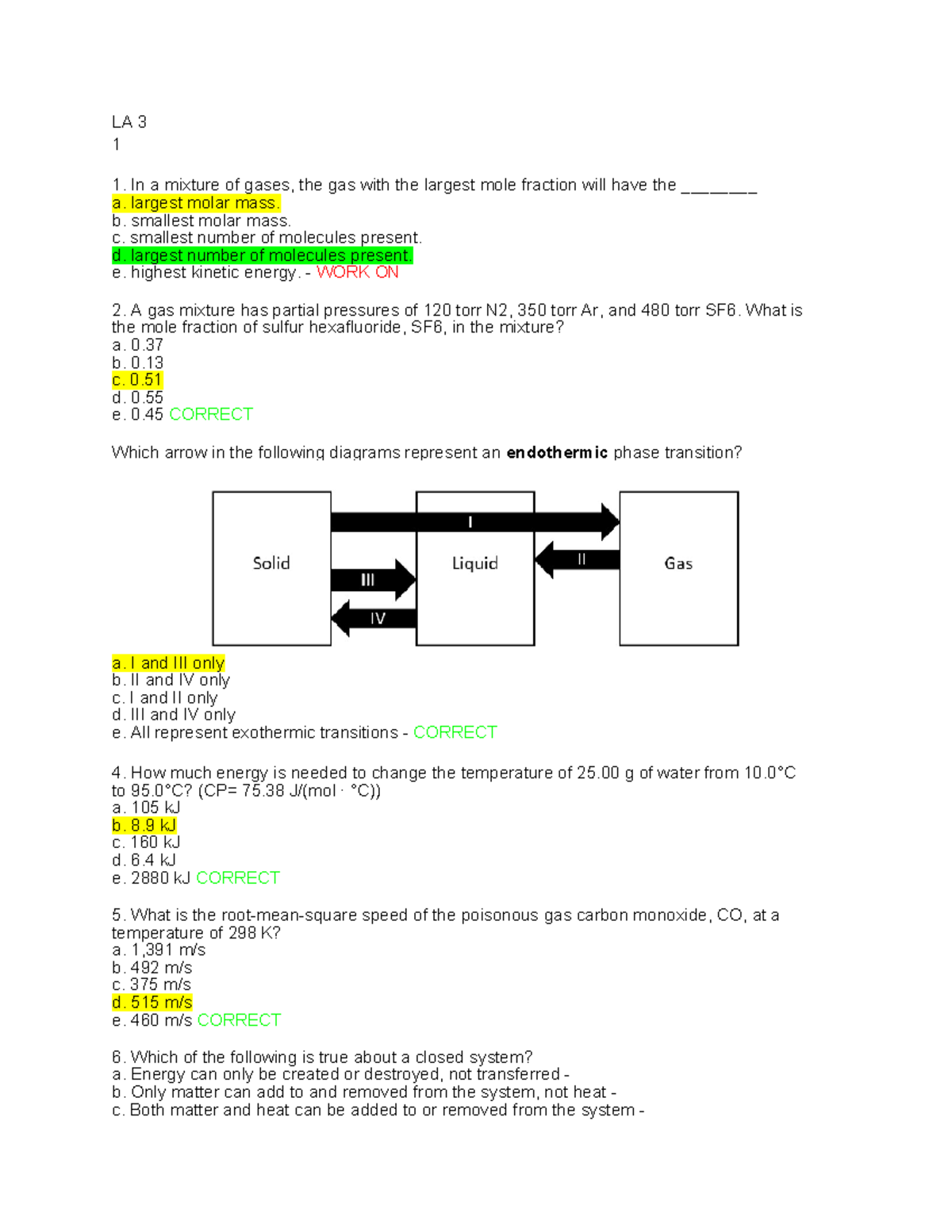 LA 3 - Learning Assessments for Gases and Thermodynamics - Studocu