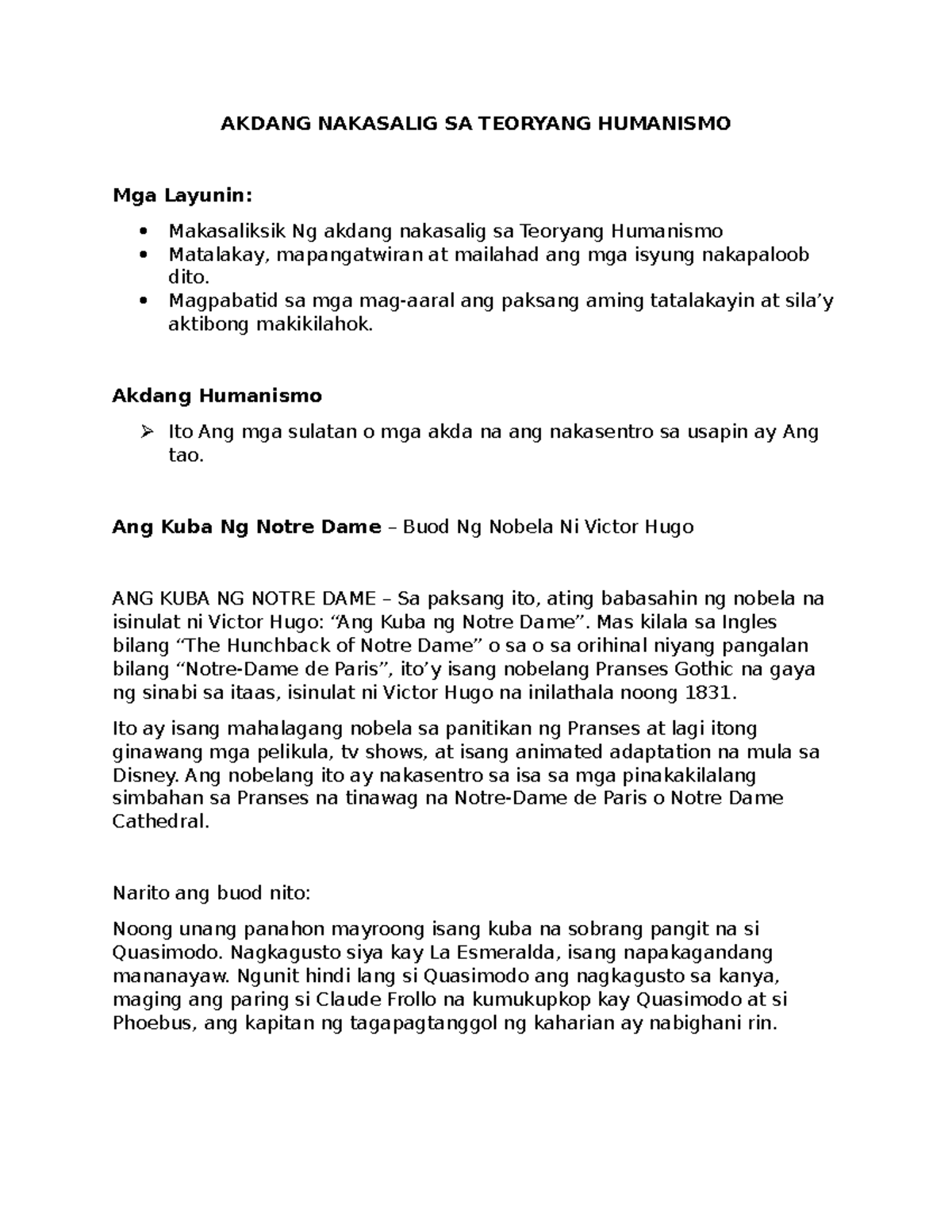 Akda sa Humanismo: Pagsusuri ng "Kuba ng Notre Dame" at Isyung ...
