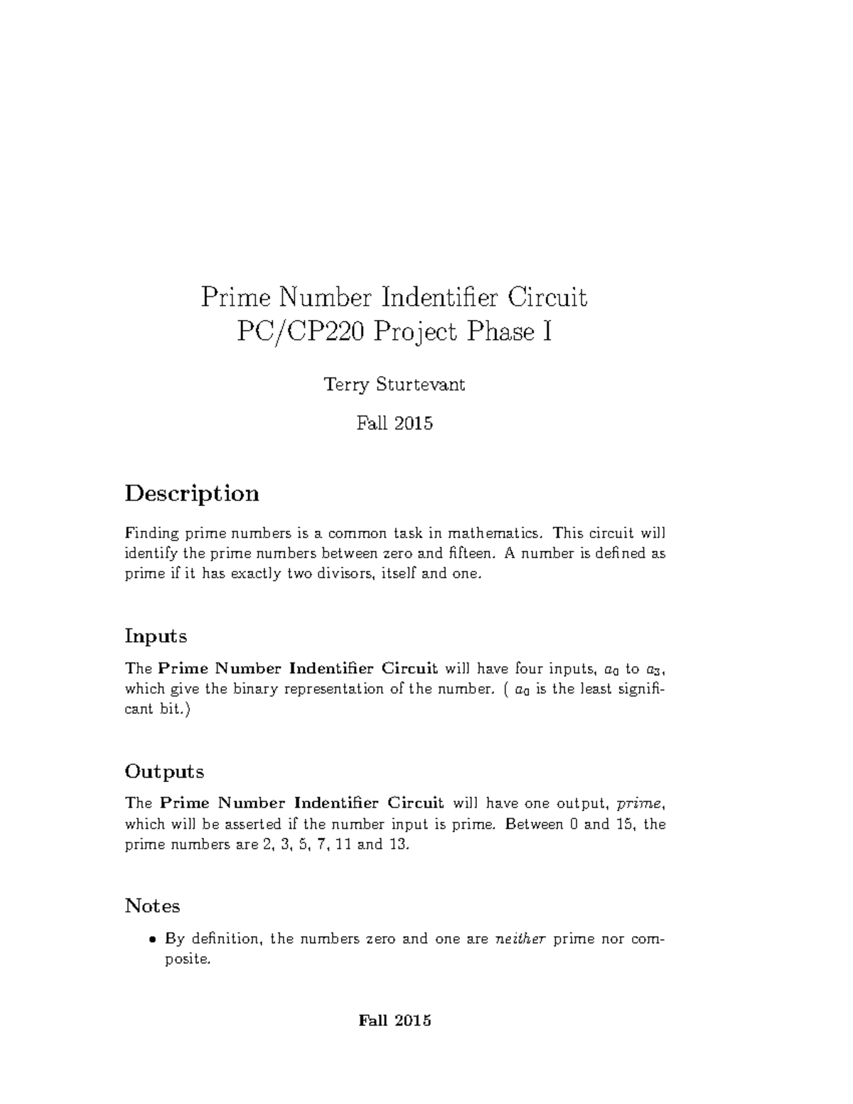 CSE 201 - Prime Number Identifier Circuit Project Phase I - Studocu