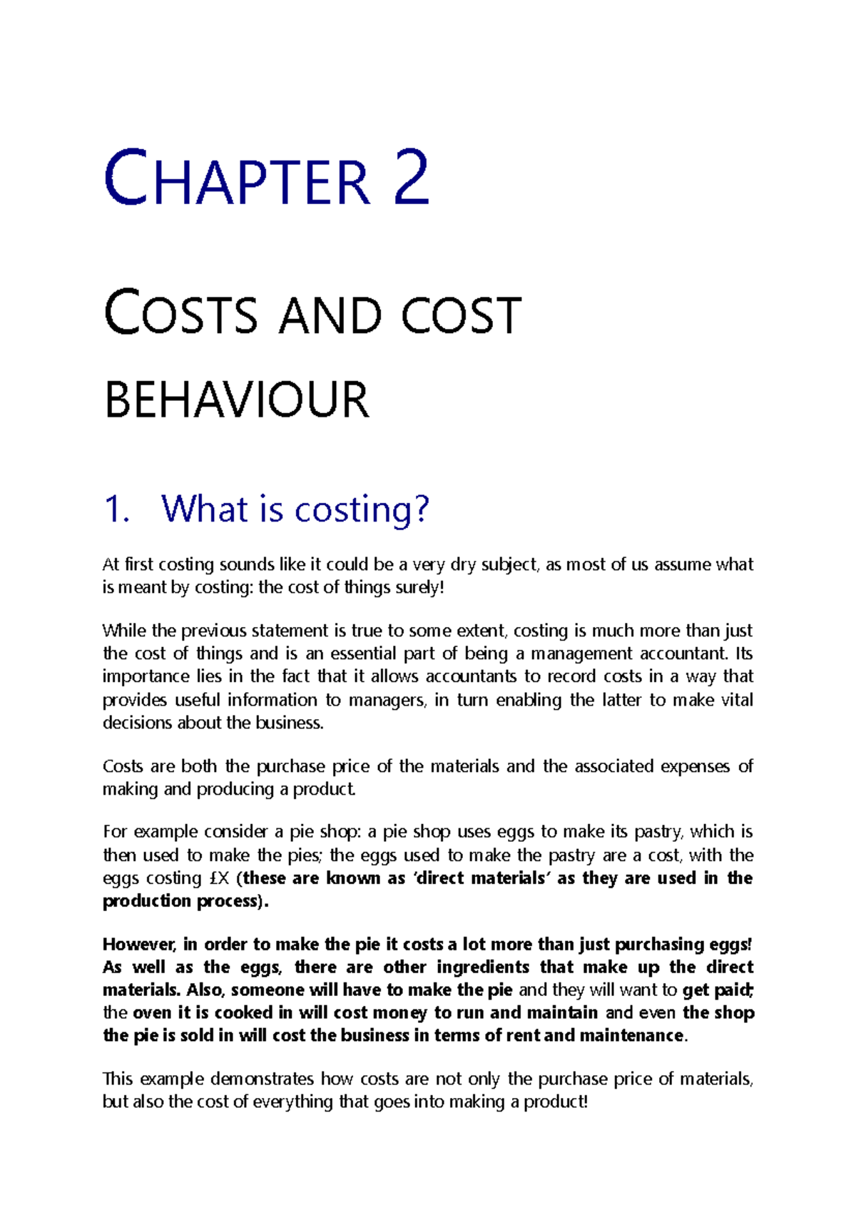 CIMA BA2 Chapter 2: Understanding Costs and Cost Behaviour - Studocu