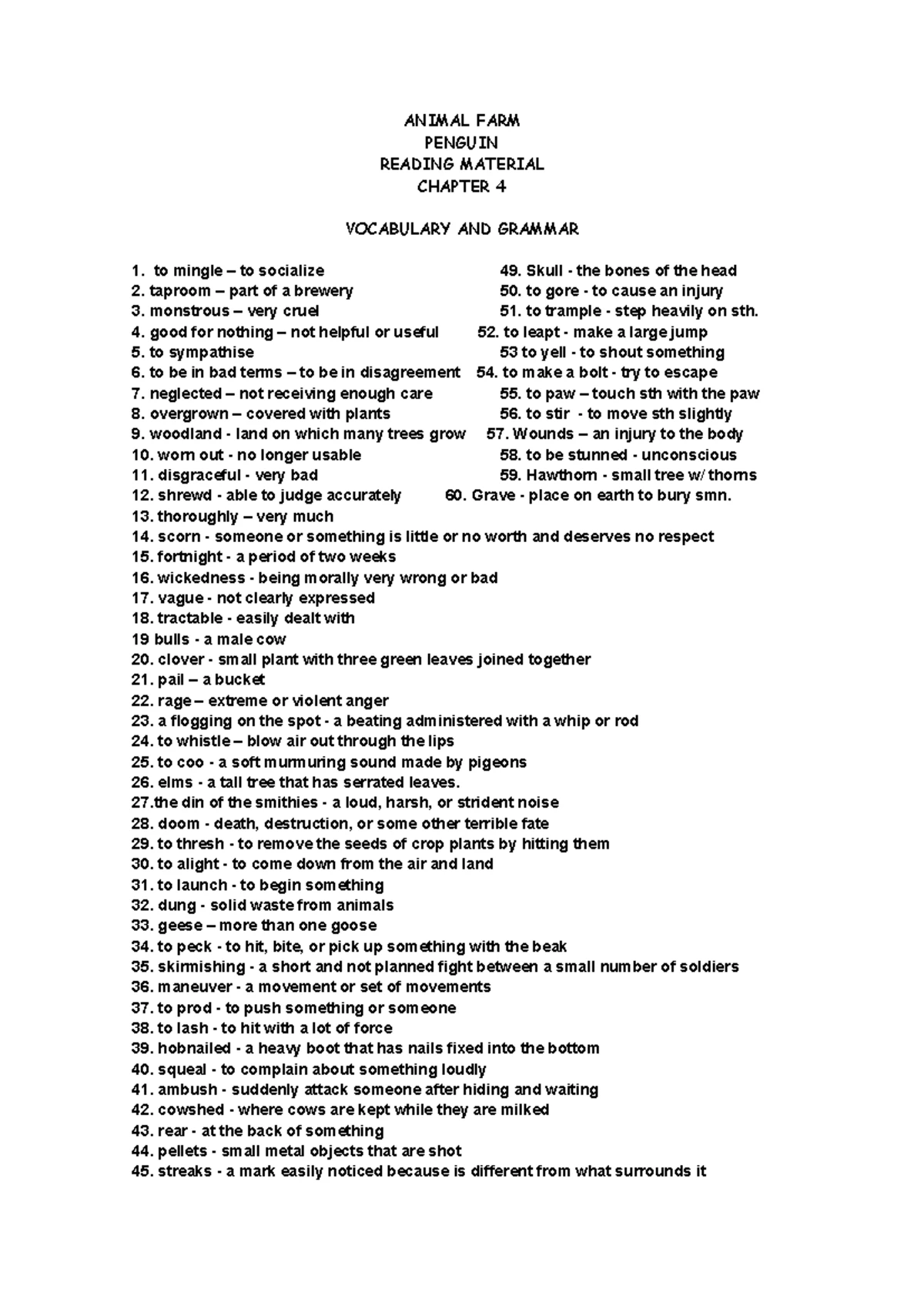 Animal Farm Chapter 10 Study Guide & Vocabulary List - Studocu