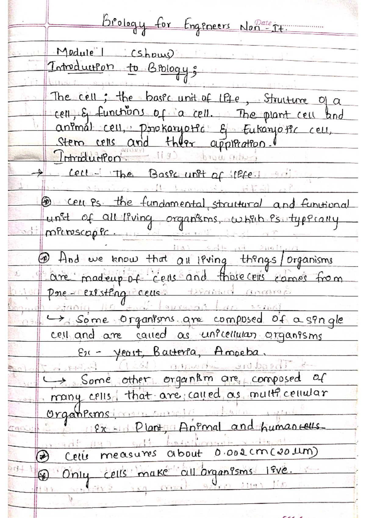 Biology for Engineers: Module I - Introduction to Cell Structure ...