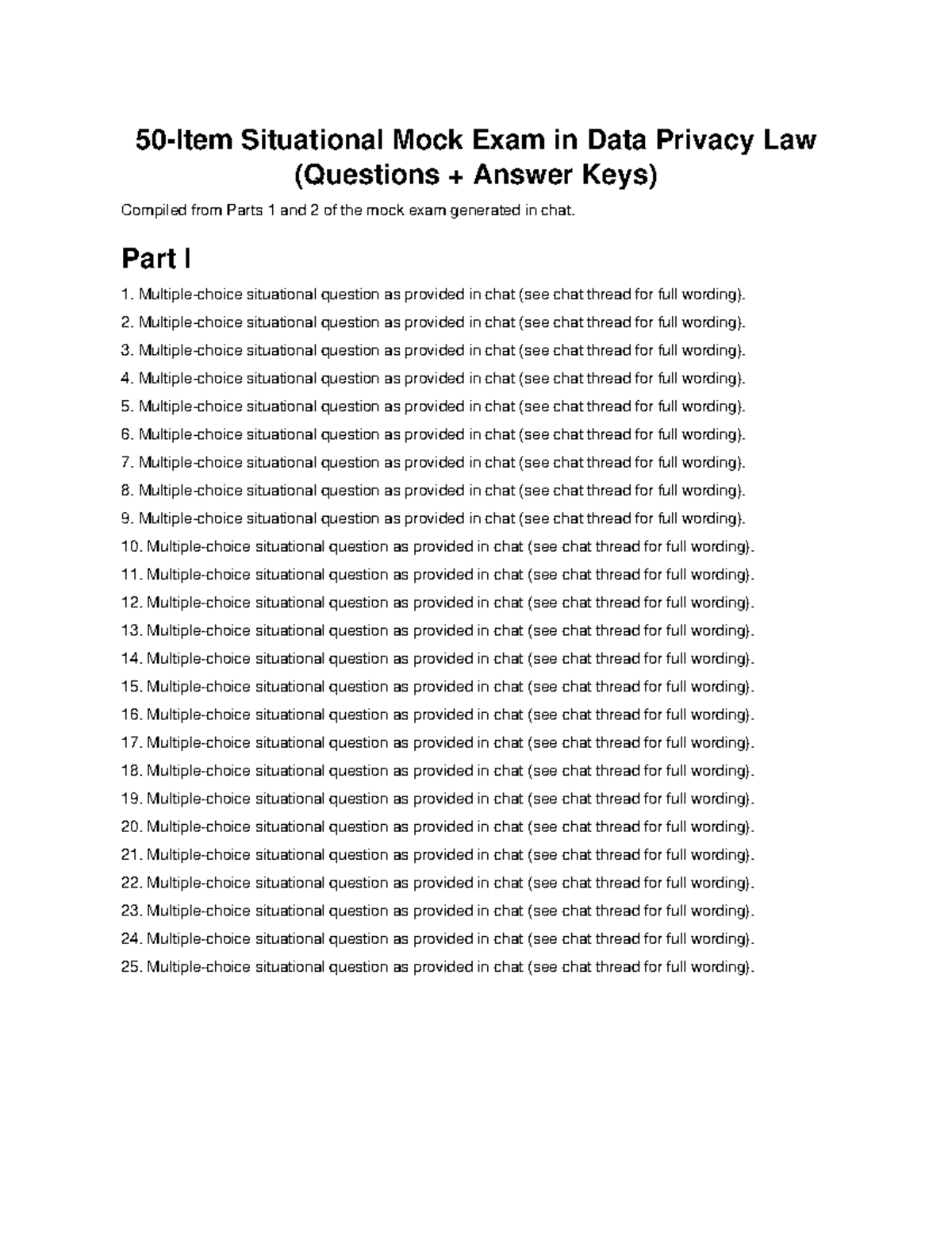 Data Privacy Law Mock Exam (50 Situational Questions & Answers) - Studocu