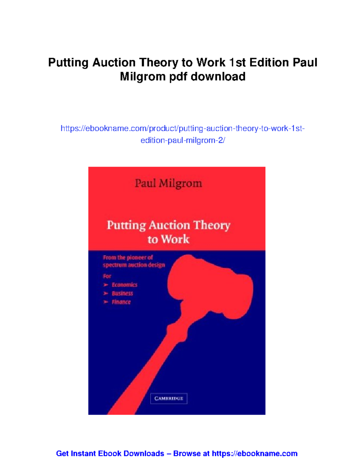 Auction Theory Applications: Insights from Paul Milgrom's Work - Studocu