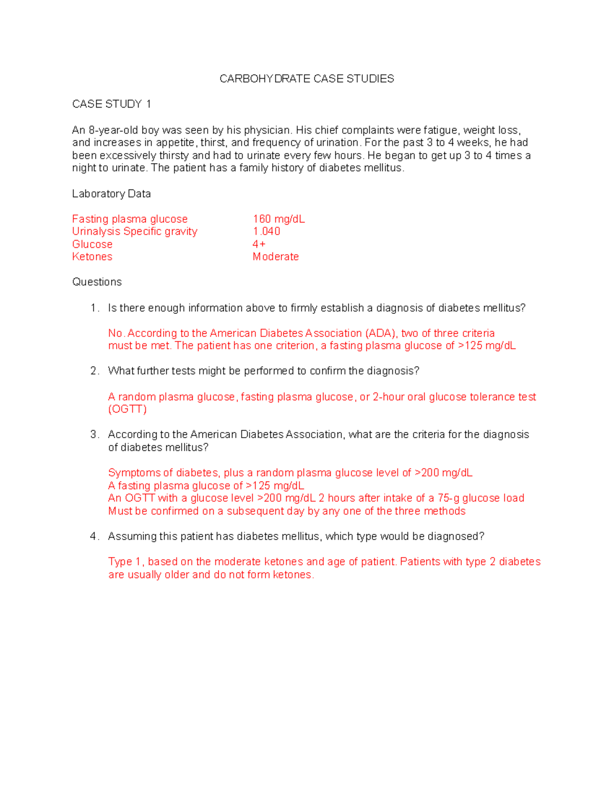 Carbohydrate Case Study Analysis for CS Students with Answers - Studocu
