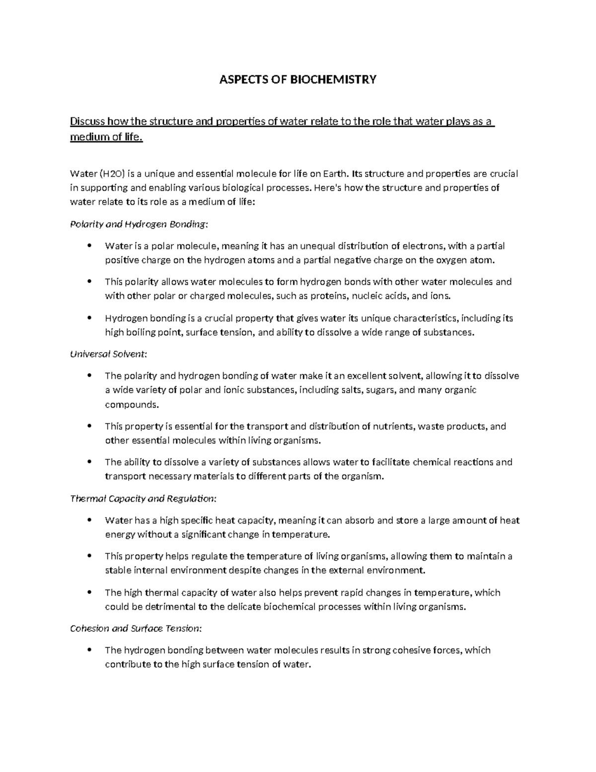 Biochemistry 101: Structure & Properties of Water as Life's Medium ...
